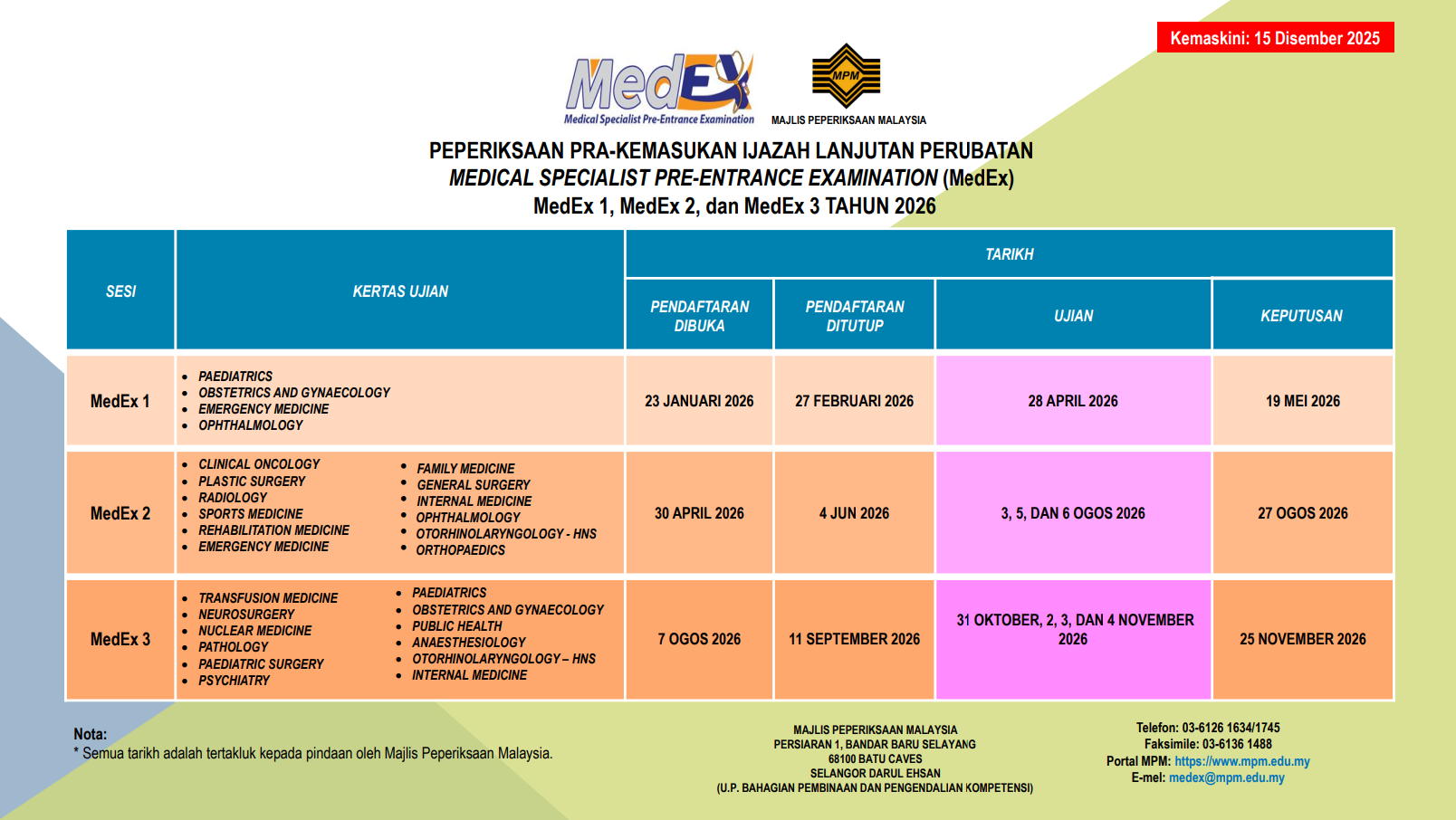 Jadual MedEx 2026 – Tarikh Pendaftaran, Peperiksaan & Keputusan Lengkap ...
